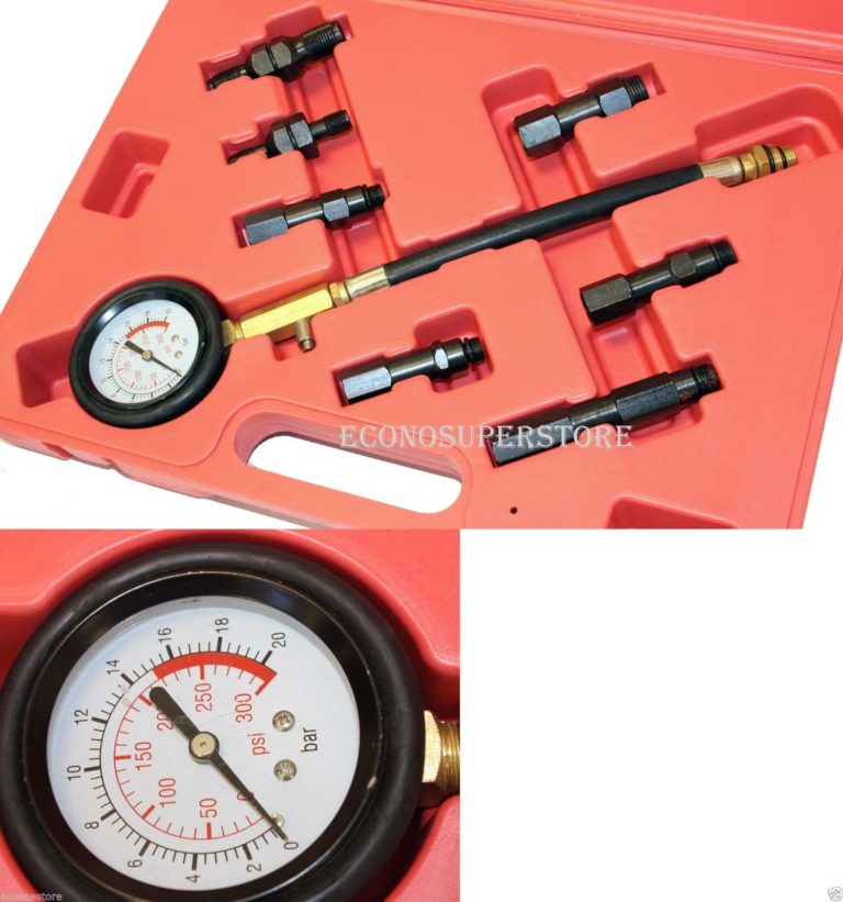 7PCS PETROL AUTO ENGINE COMPRESSION TESTER KIT ADAPTIVE W/ 300PSI GAUGE ...