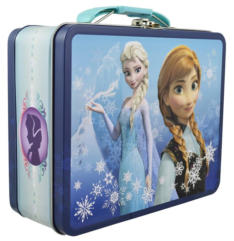 Disney Frozen Metal Tin Lunch Box 3D Design Embossed Anna & Elsa Blue ...