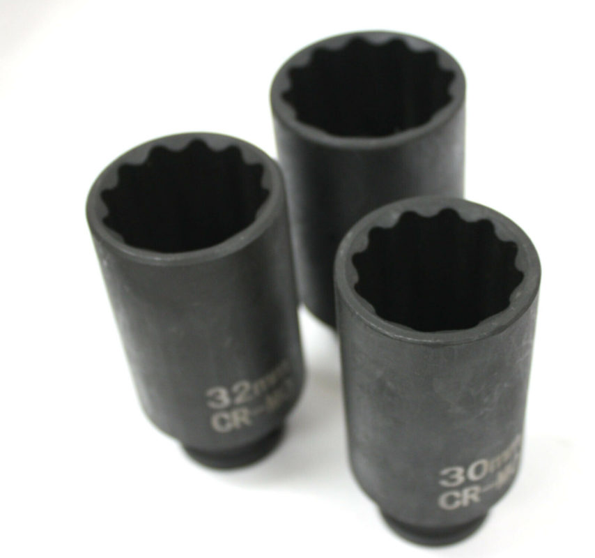 3pc 1/2" Dr. Hub Nut 12pt Deep Impact Socket Spindle Axle Nut Sockets ...