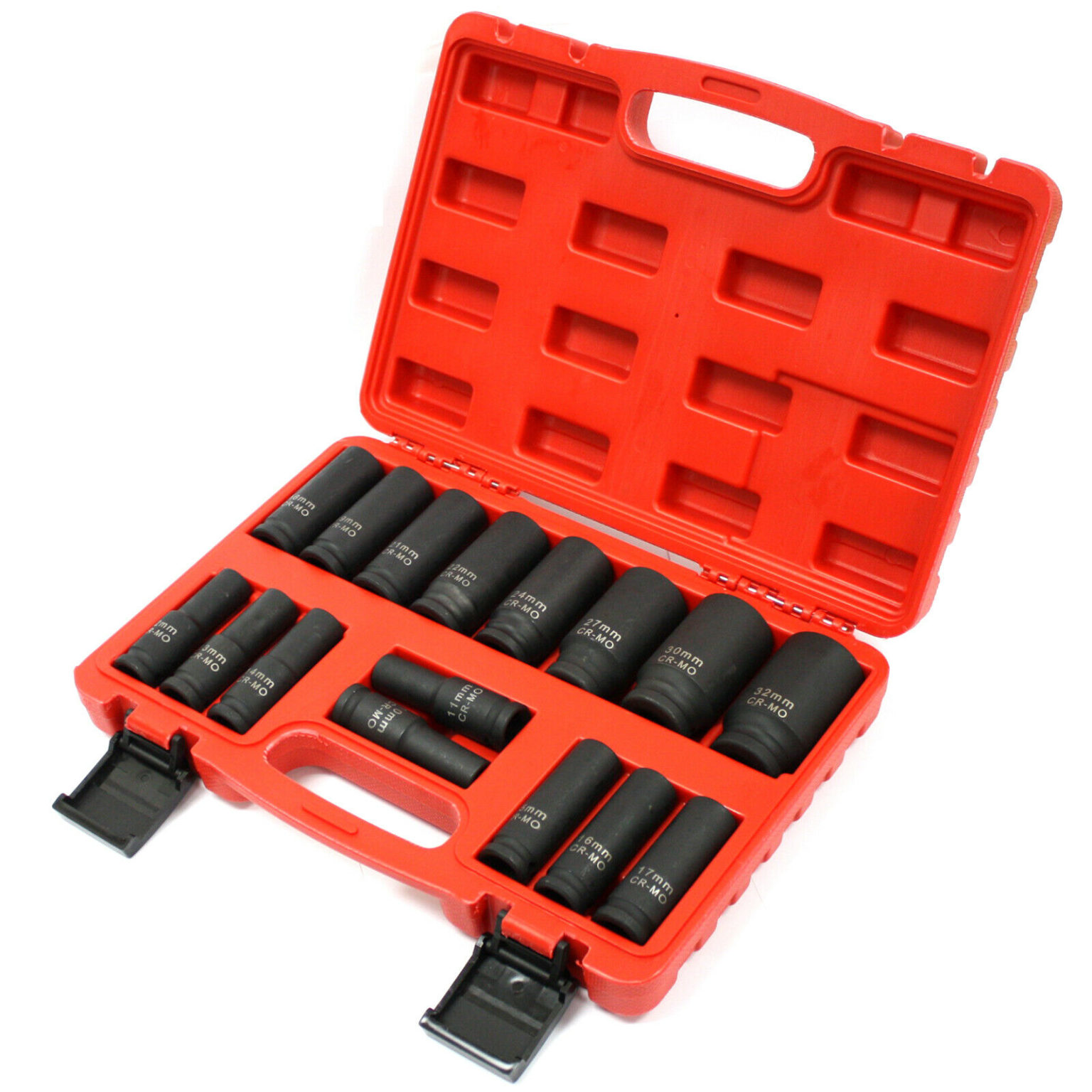 16pc 1/2 in. Drive Metric Deep Impact Socket Set Heavy Duty 6 Point 10 ...