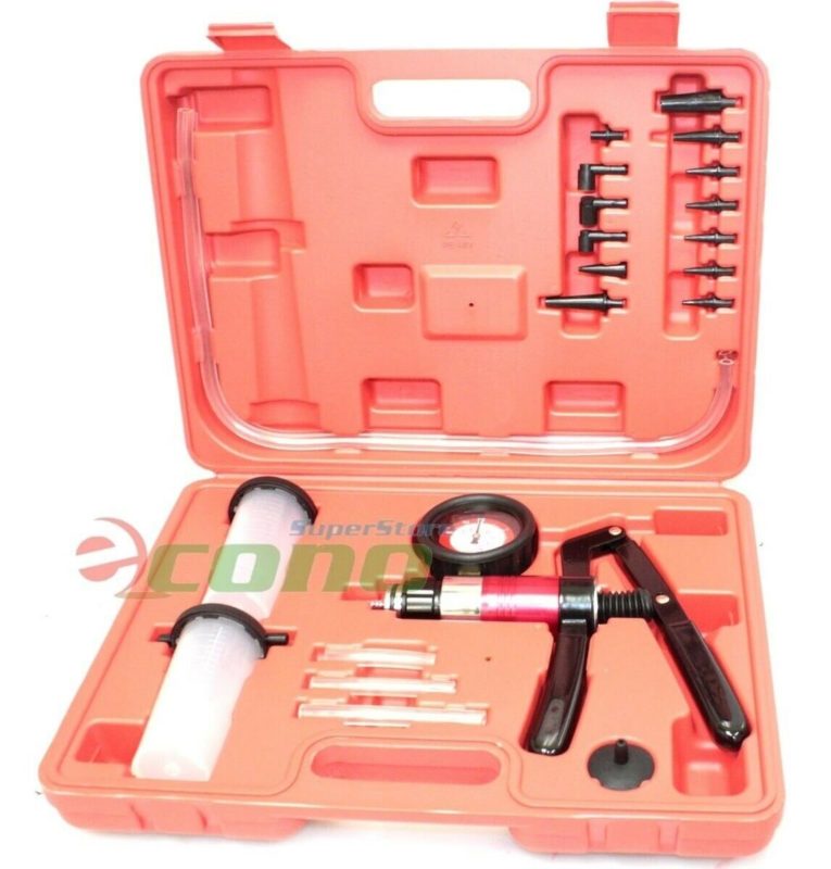 21PC Hand Held Vacuum Pressure Pump Tester Kit Brake Fluid Bleeder ...