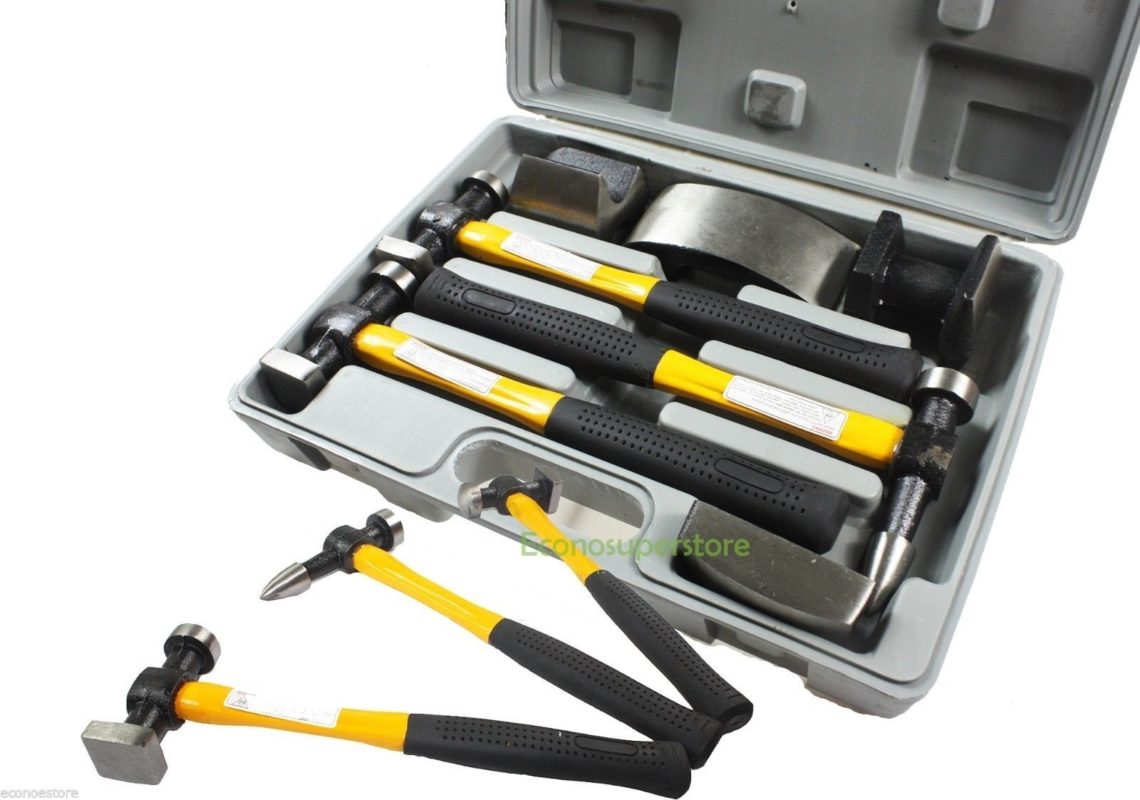 7pc Fiberglass Auto Body Repair Tools Fender Tool Kit Hammer Dolly Dent ...