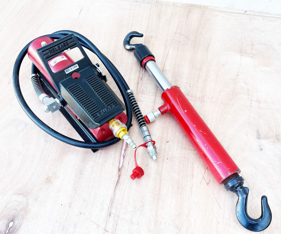 Combo 10 ton Porta Power Hydraulic Pull Back Ram Hooks w/Air Hydraulic ...