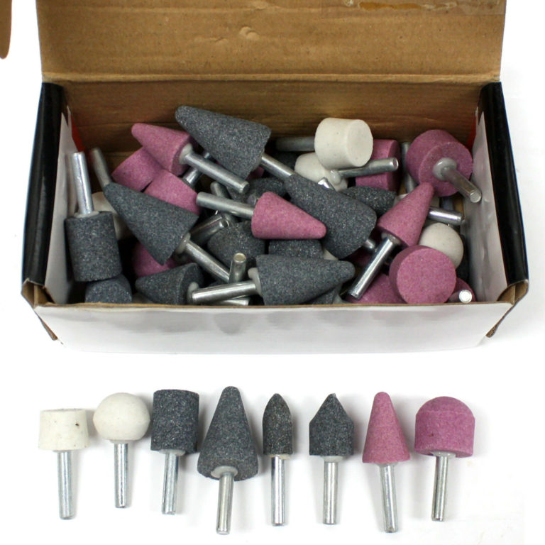 50 pc Mounted Stone Point Assortment 1/4" Shank Polish Deburr Grinding ...