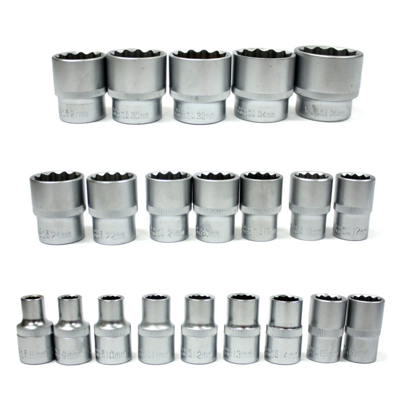 21pc 12 PT Point 1/2" Dr Gear Wall Rounded Socket Set 8 – 36mm Metric ...