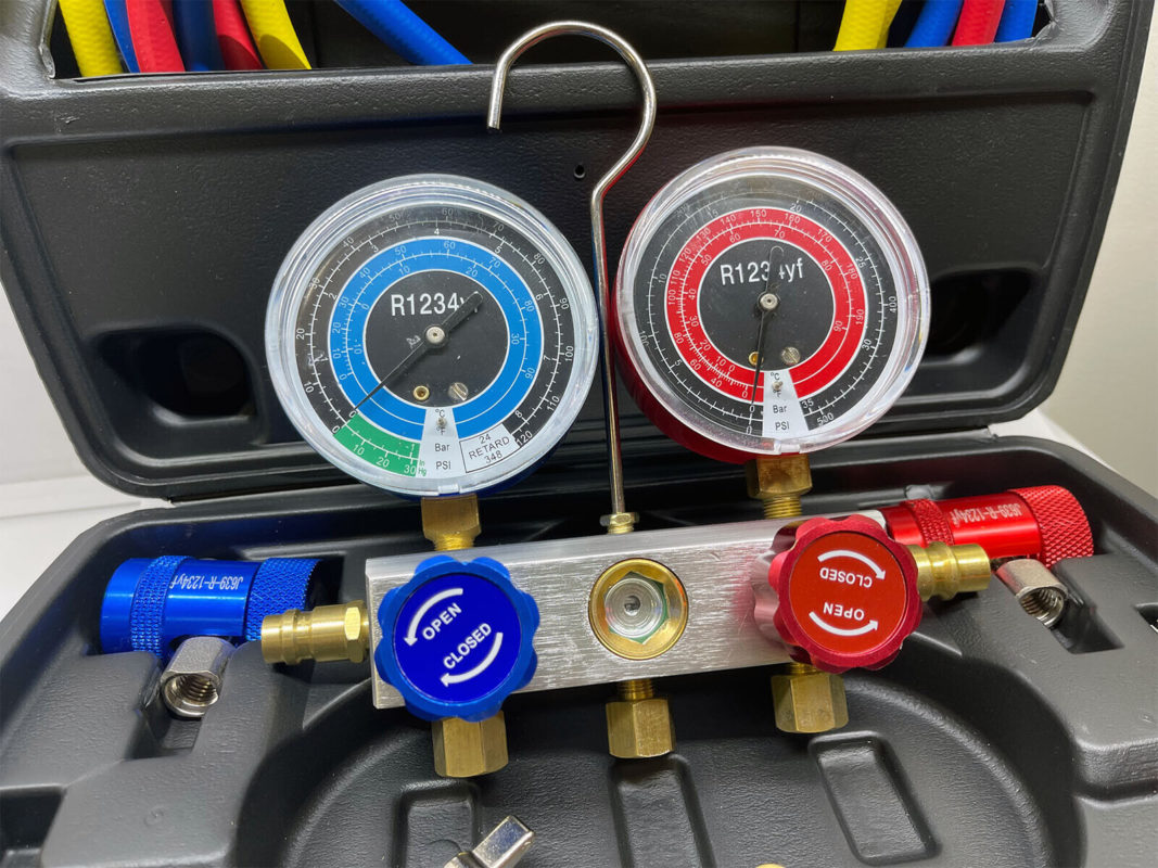 Auto R1234YF Refrigerant Gauge & Hoses Service AC Recharge Kit w/Can ...