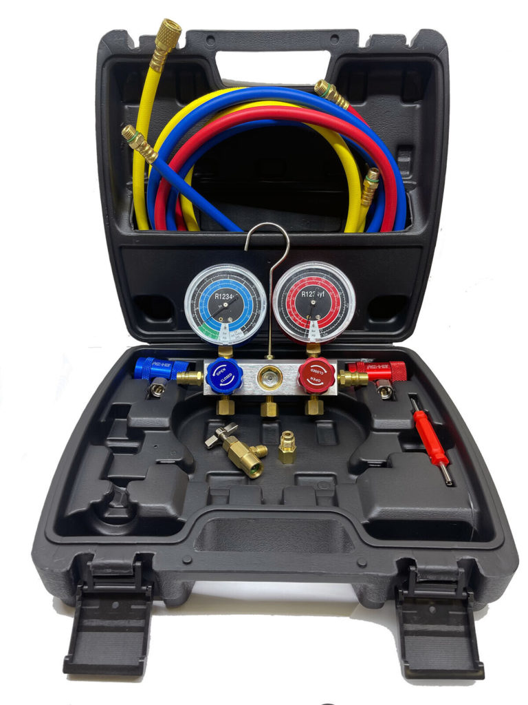 Auto R1234YF Refrigerant Gauge & Hoses Service AC Recharge Kit w/Can ...