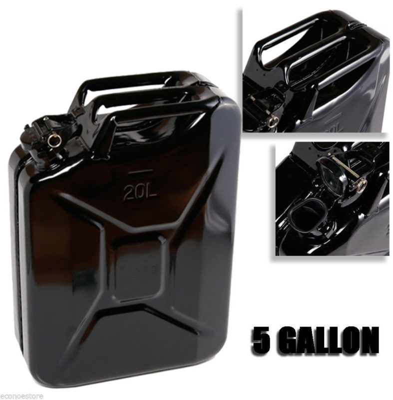 Black 5 Gallon Jerry Can Gas Fuel Steel Tank Military NATO Style 20L ...