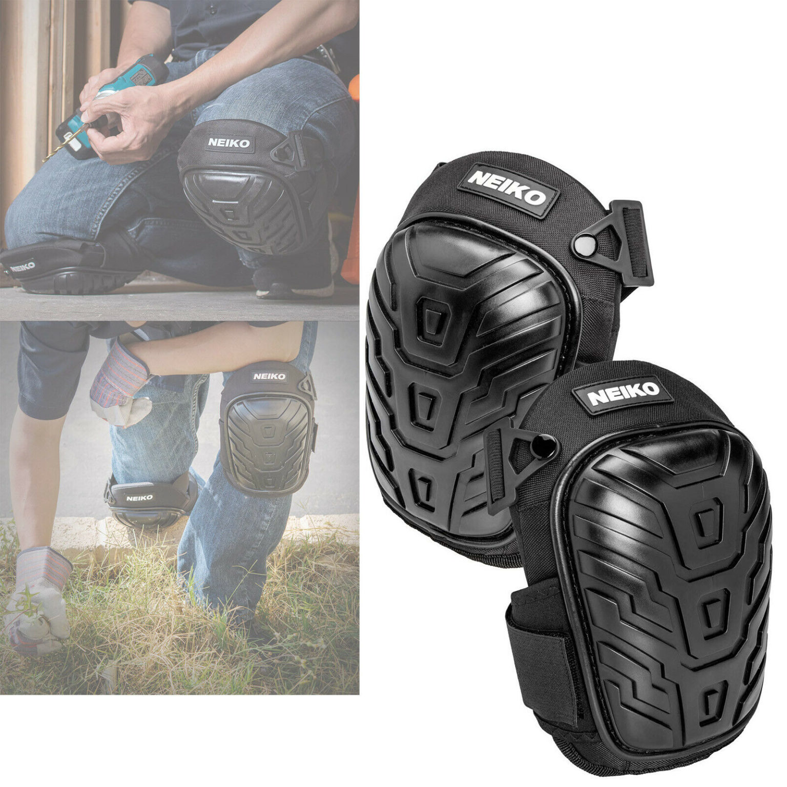 Knee Pads w/ Adjustable Elastic Straps & Inner Gel Padding One Size ...