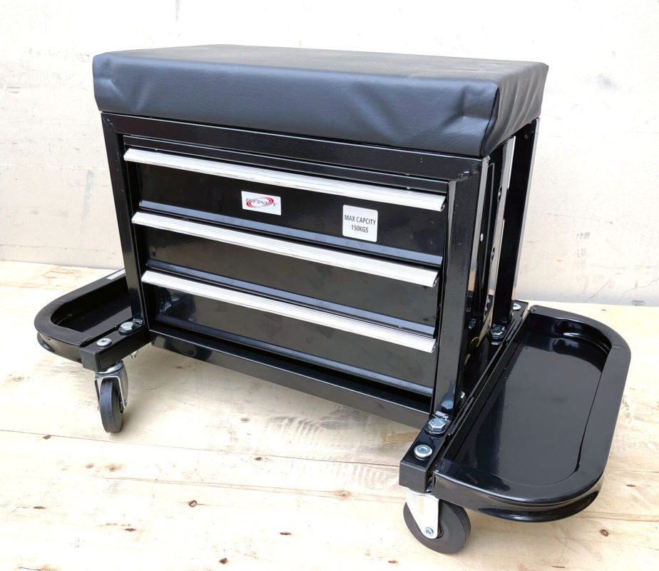 3 Drawers Padded Mechanic Stool Rolling Tool Chest Box Storage Rack ...