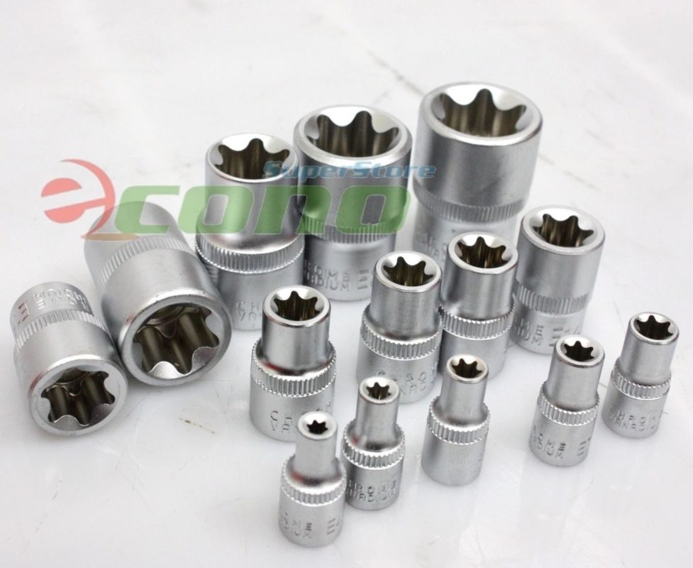 14pc Torx Torq Torque Star Female E-Socket Set Bit 1/4"+3/8"+1/2" Dr. w ...