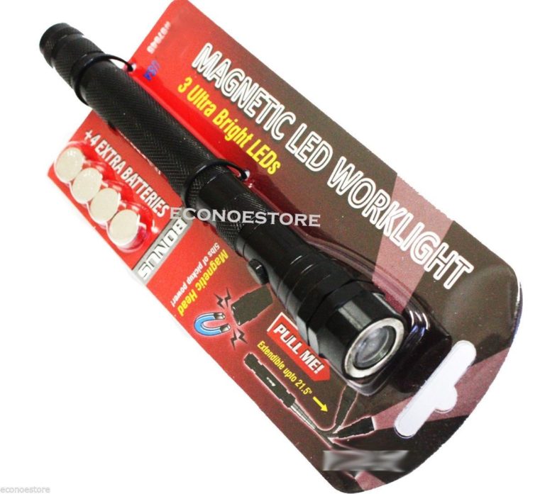 3 LEDS Magnetic Head Flashlight-Telescoping Work Light 6.75"-21.5 ...