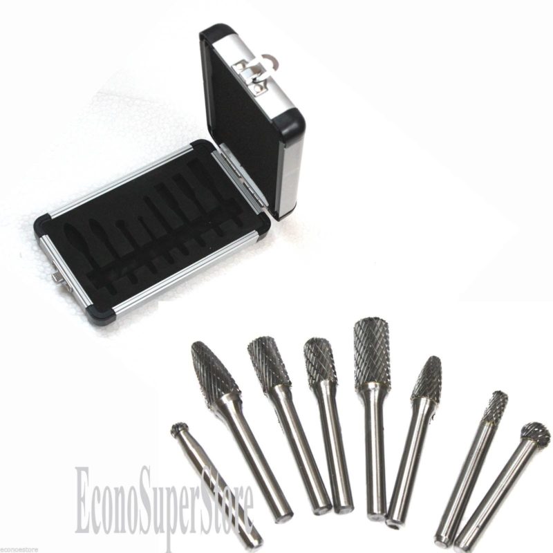 8pcs Double Cut Carbide Rotary Burr Set With Aluminum Case 1/4" Shank ...
